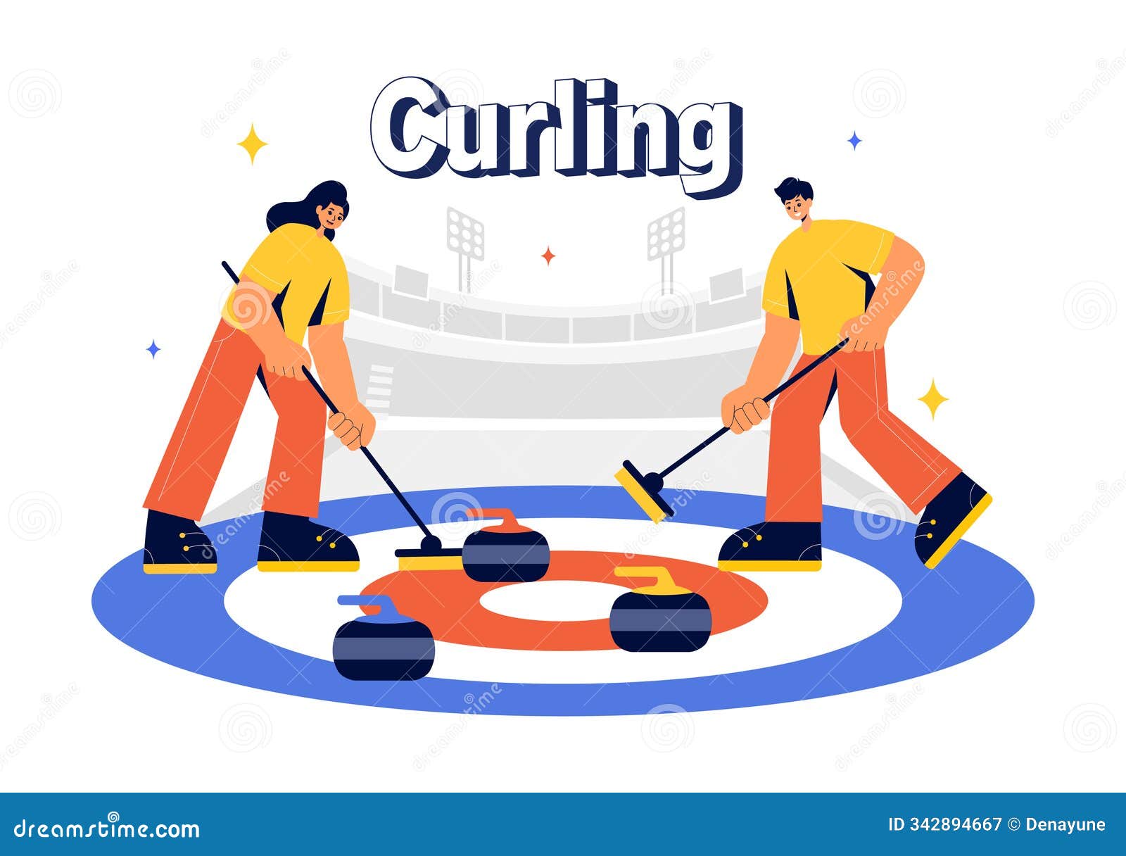 Curling Sport Vector Illustration Featuring a Team Playing the Game ...