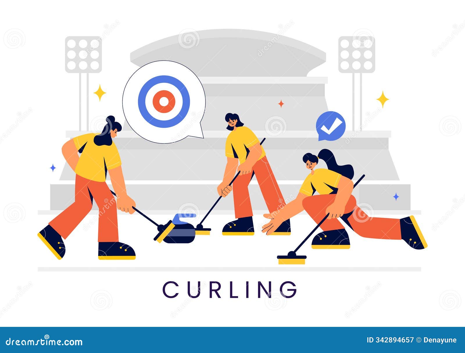 Curling Sport Vector Illustration Featuring a Team Playing the Game ...