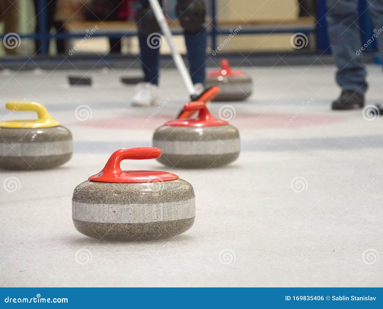 Curling Stone on Ice of a Indoors Rink. Stock Photo - Image of cool ...