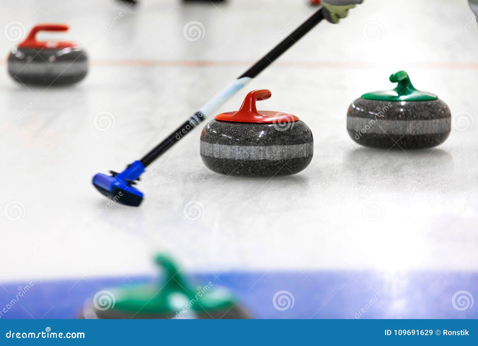 Curling - Stones and Broom on the Ice Stock Image - Image of white ...