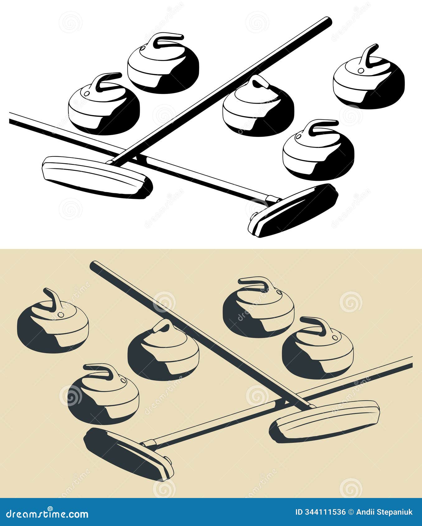 Curling stones and brooms stock vector. Illustration of design - 344111536