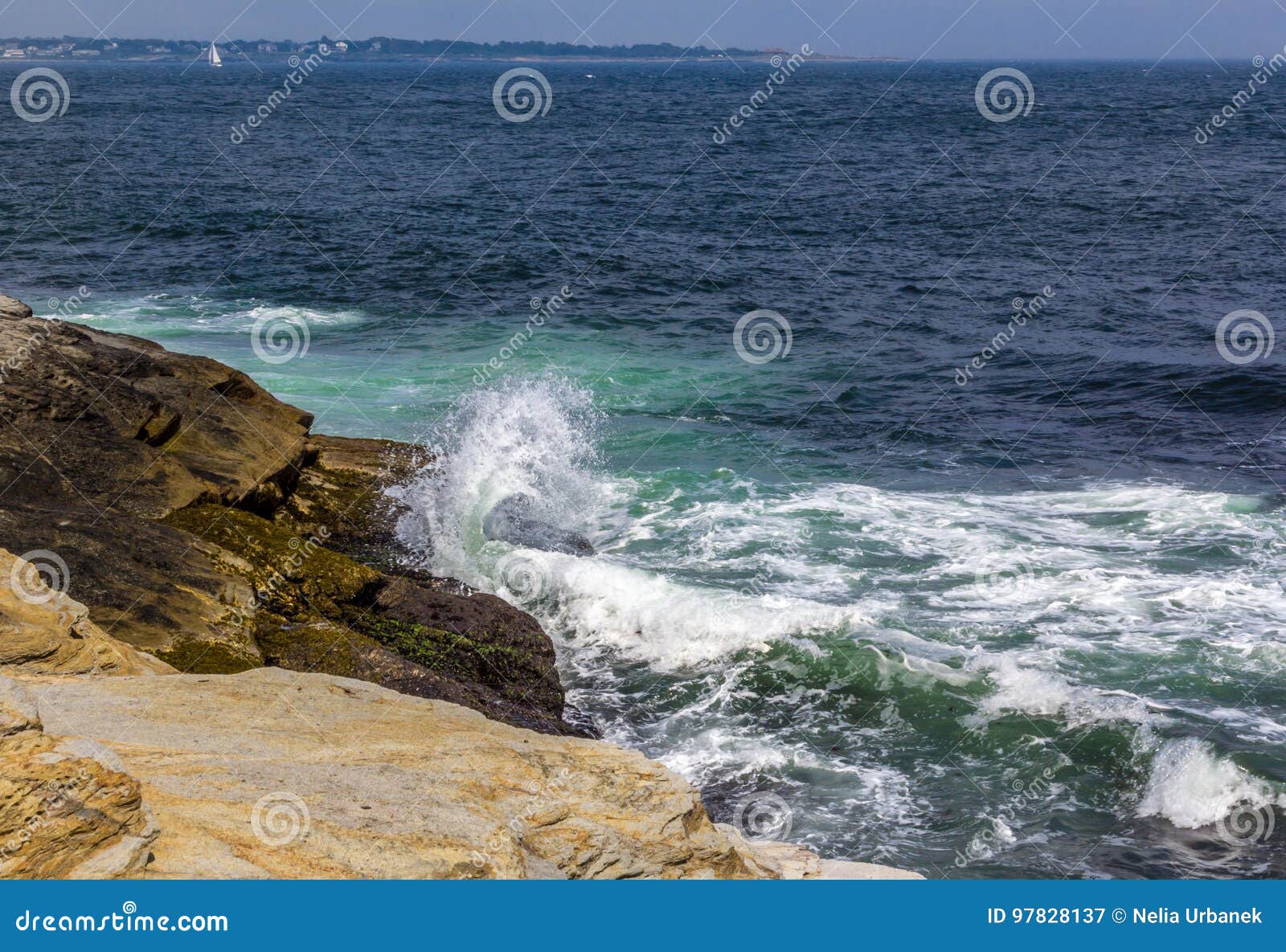 Curling Wave Hits Ocean Rocks Stock Image - Image of summr, nature ...