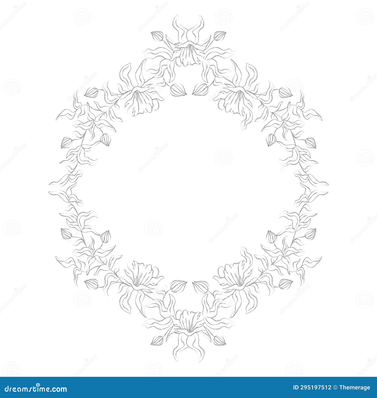 Curly Banner Made of Branches with Leaves and Flowers Line Vector Stock ...