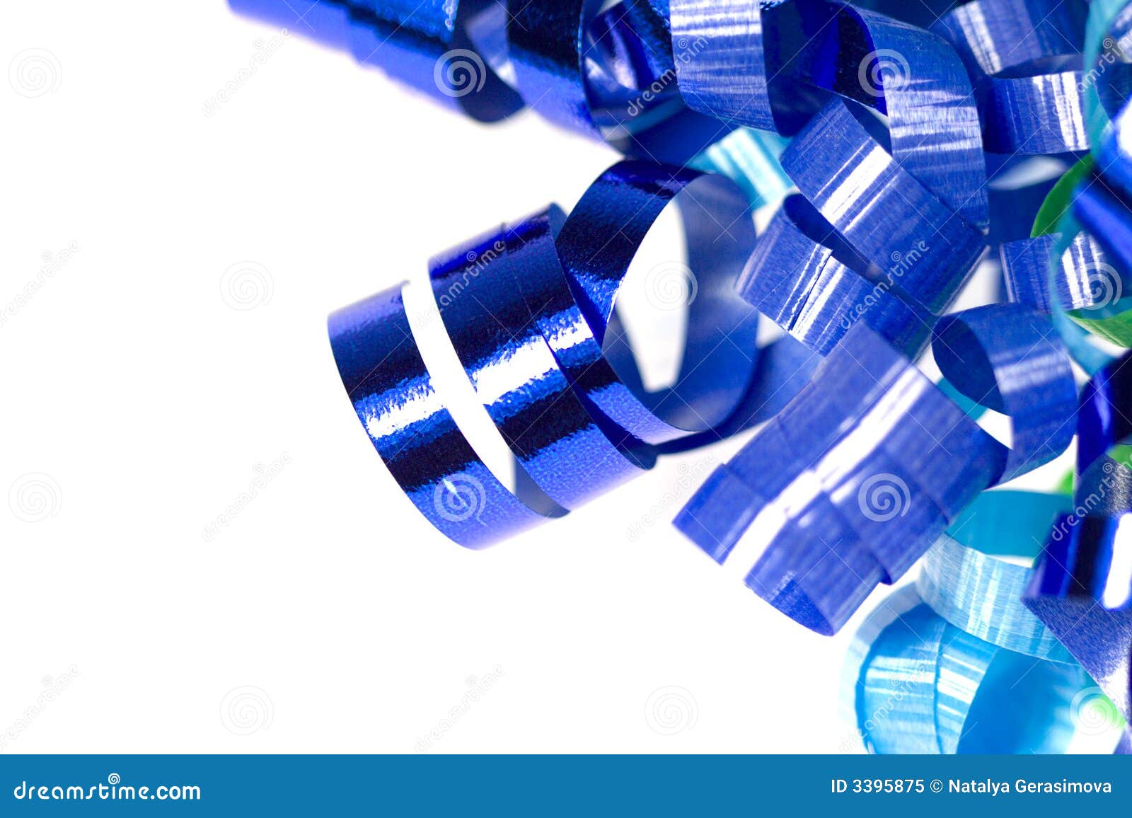 Curly blue ribbon isolated stock image. Image of merry - 3395875