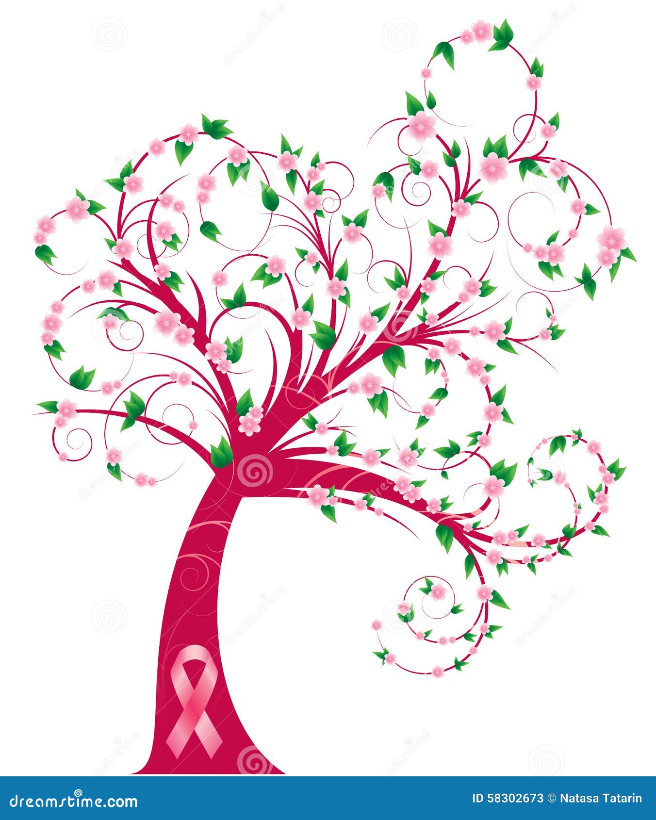 Curly Breast Cancer Awareness Tree Stock Vector - Illustration of ...