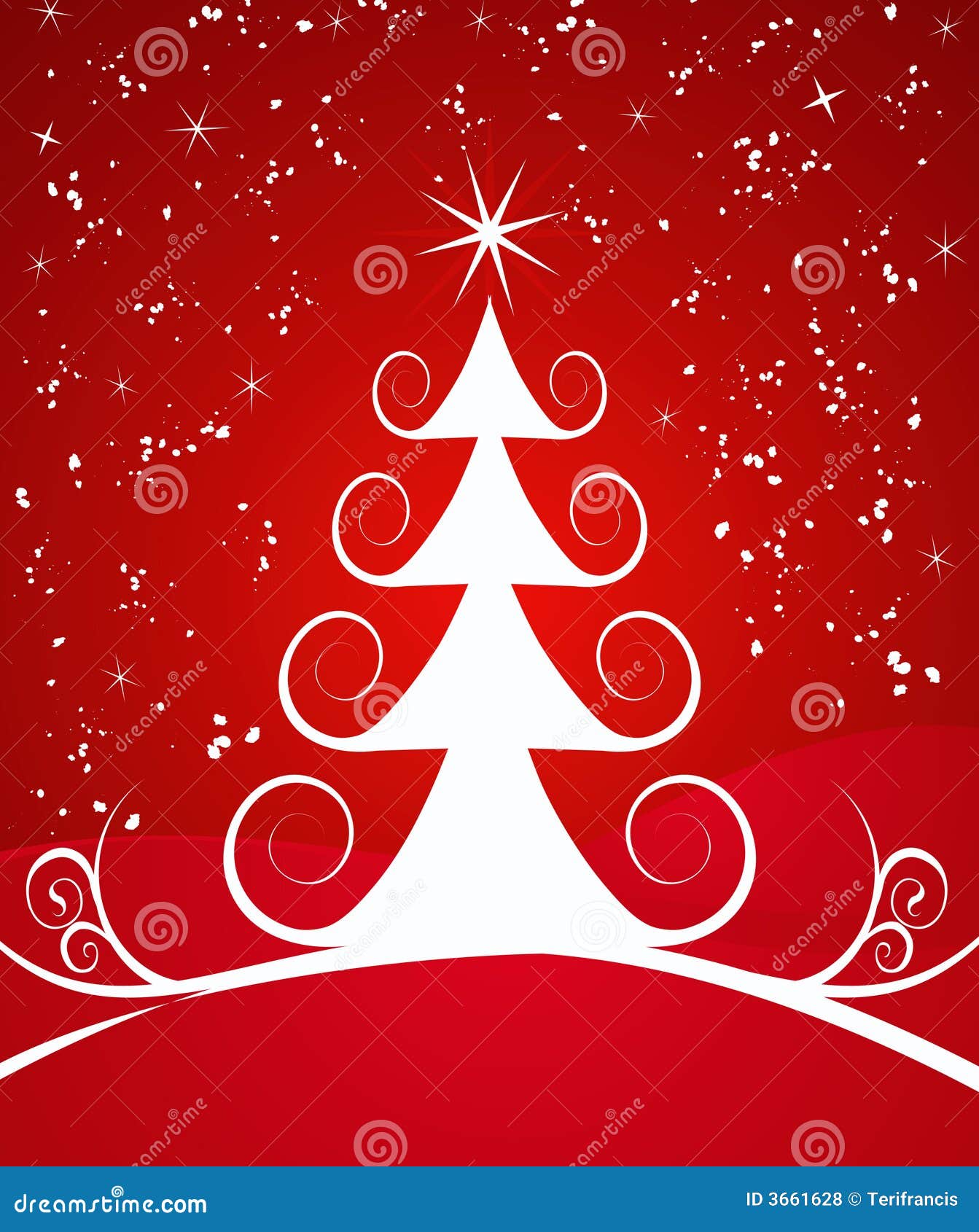 Curly Christmas Tree on Red Stock Vector - Illustration of abstract ...