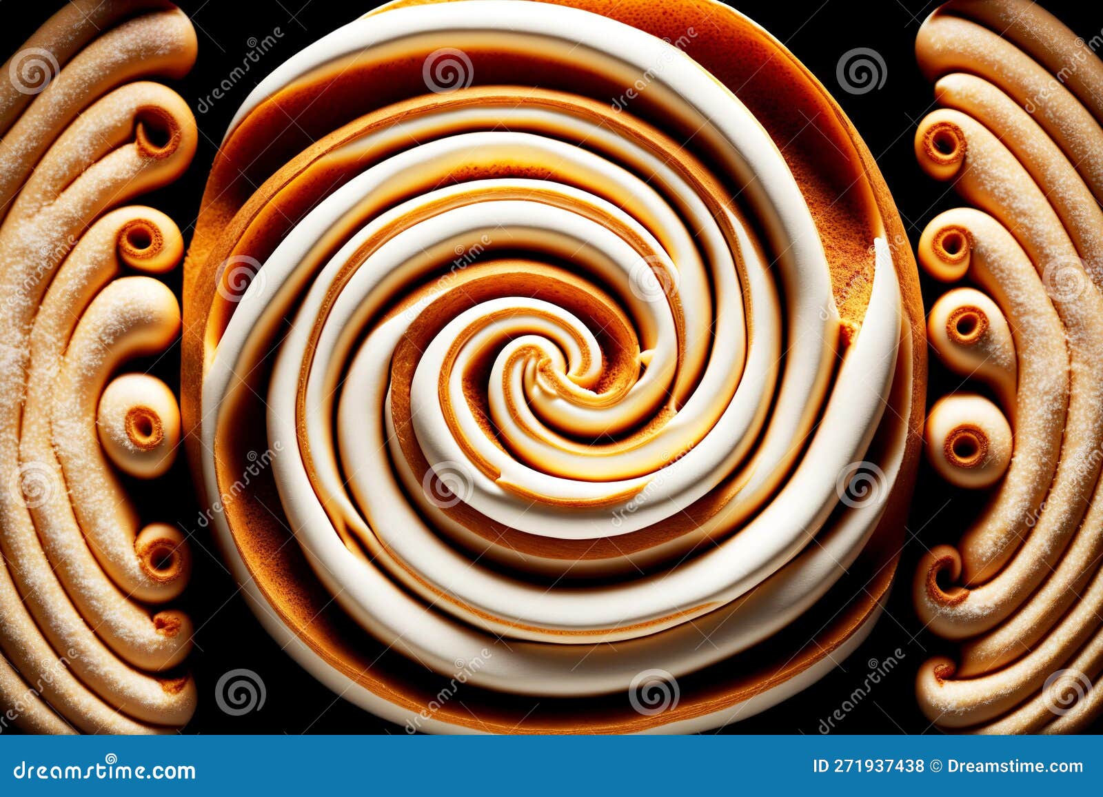 Curly Cinnamon Buns in Shape of Spiral with White Glaze Stock Photo ...