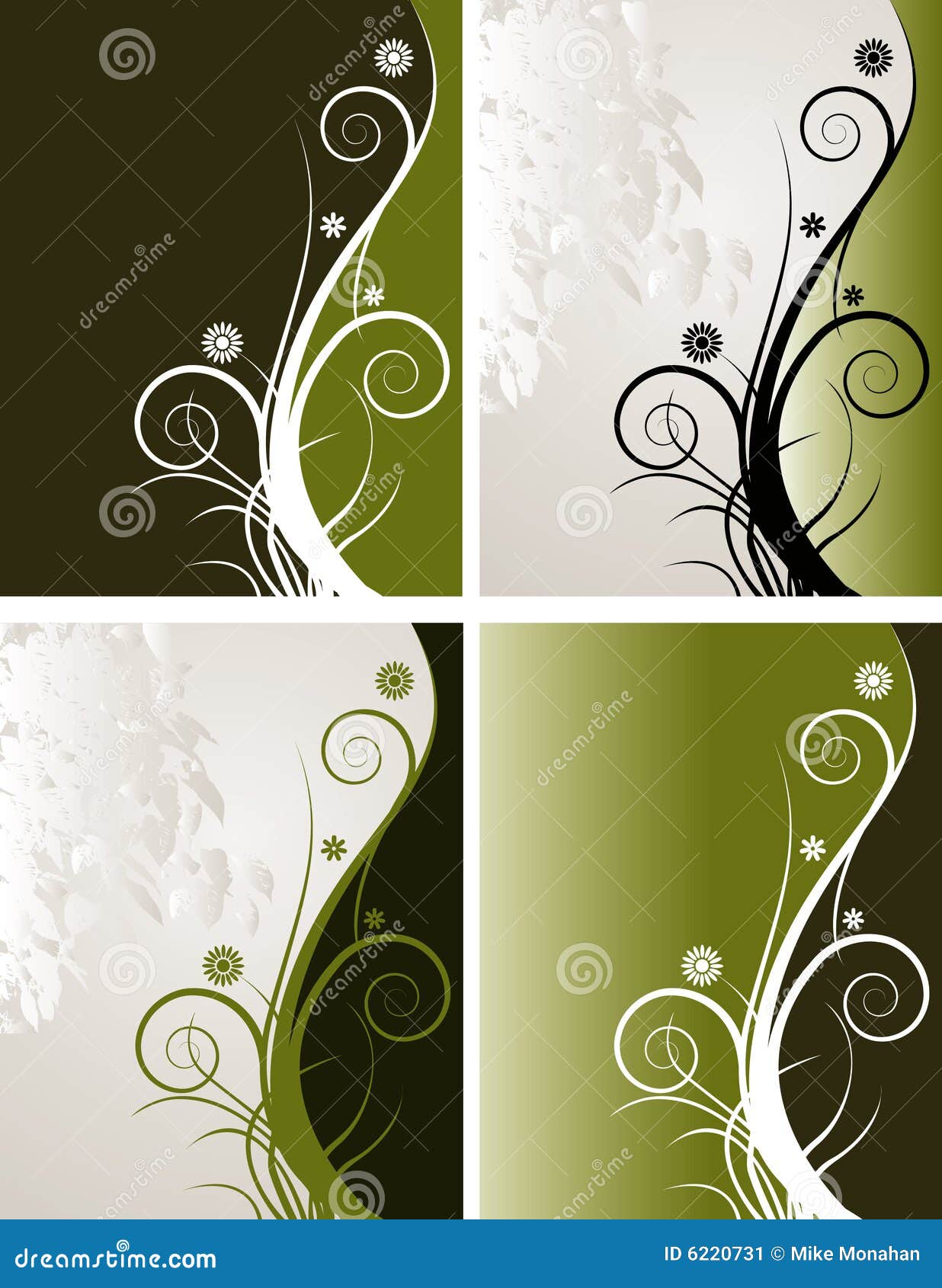 Curly Floral Backgrounds Set Stock Vector - Illustration of space ...