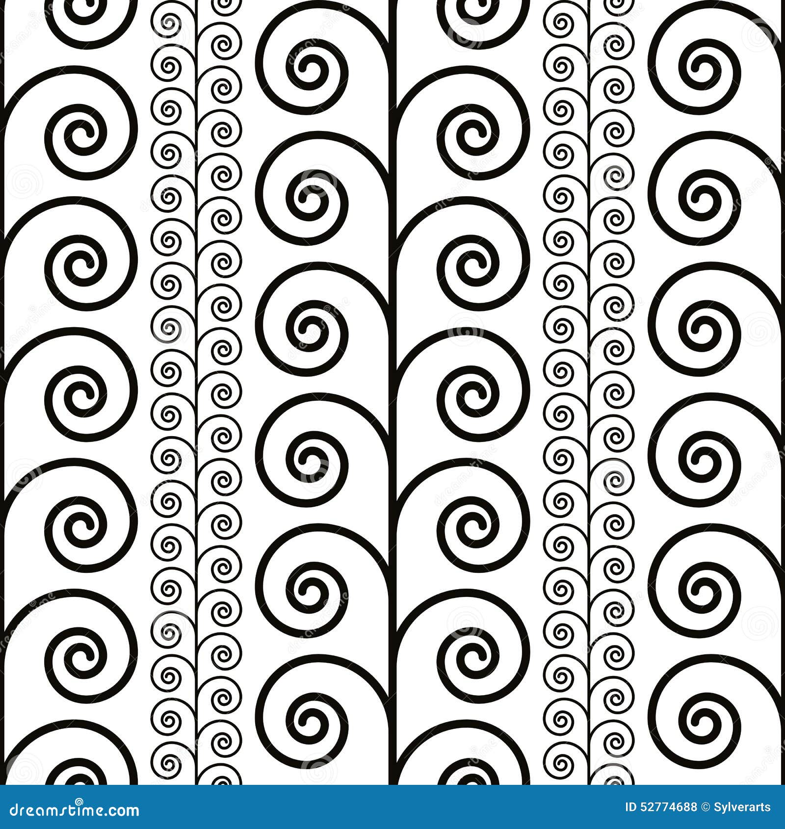 Curly Floral Seamless Pattern, Black and White Vector Background. Stock ...