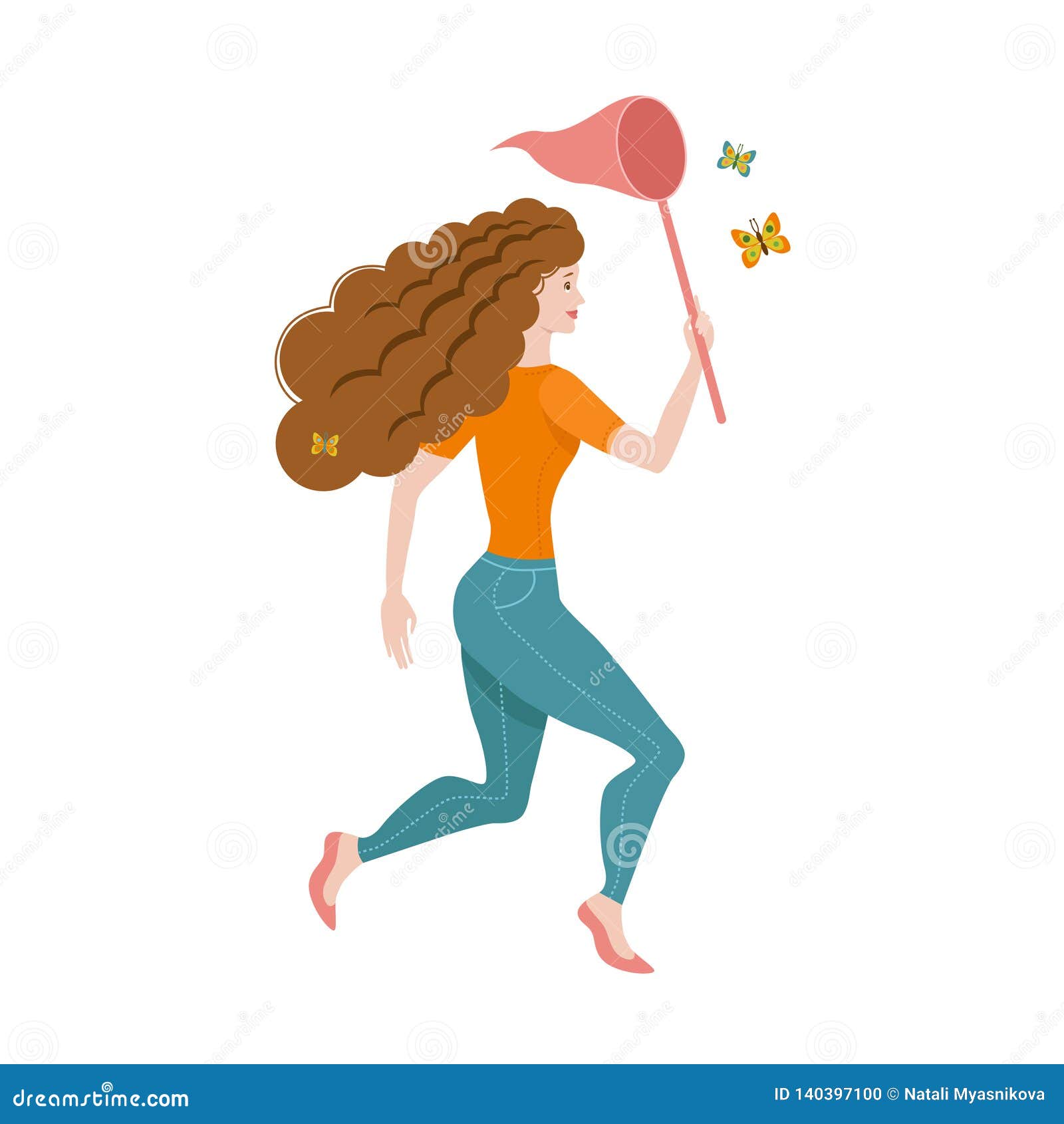 Girl Chasing Butterfly Vector Illustration | CartoonDealer.com #107948828