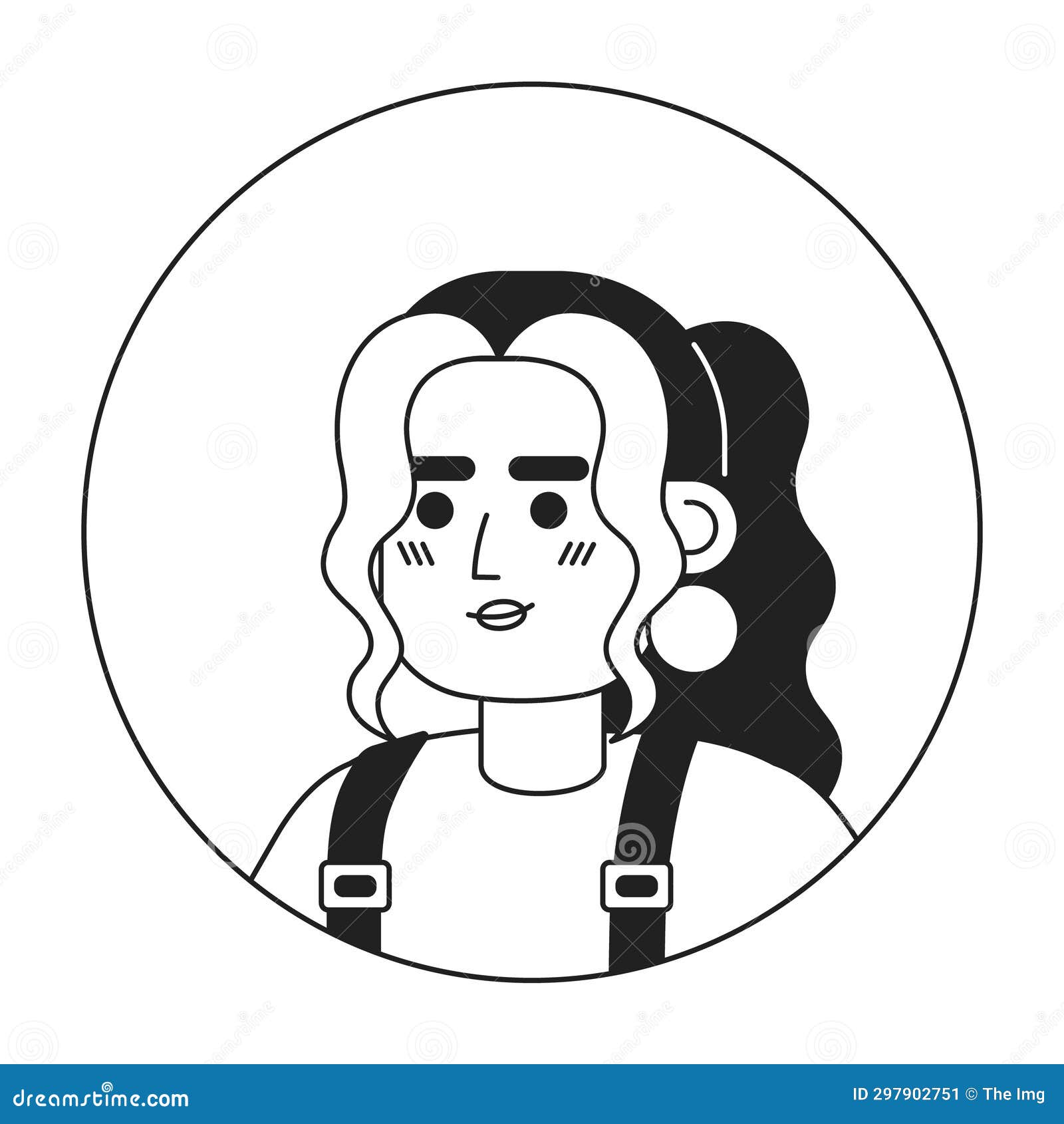 Curly Hair Latina Girl Relaxed Smiling Black And White 2d Vector Avatar