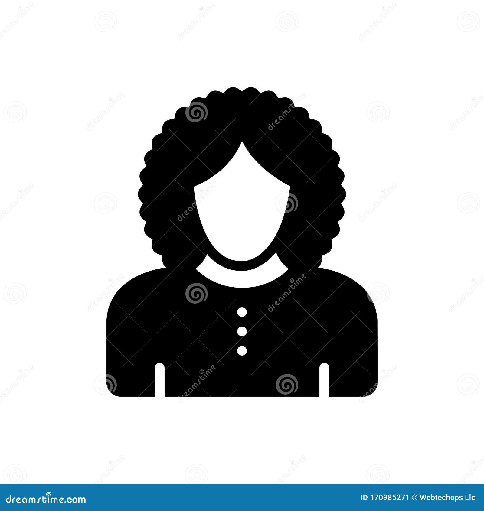 Black Solid Icon for Curly Hair Woman, Hairstyle and Lady Stock Vector ...