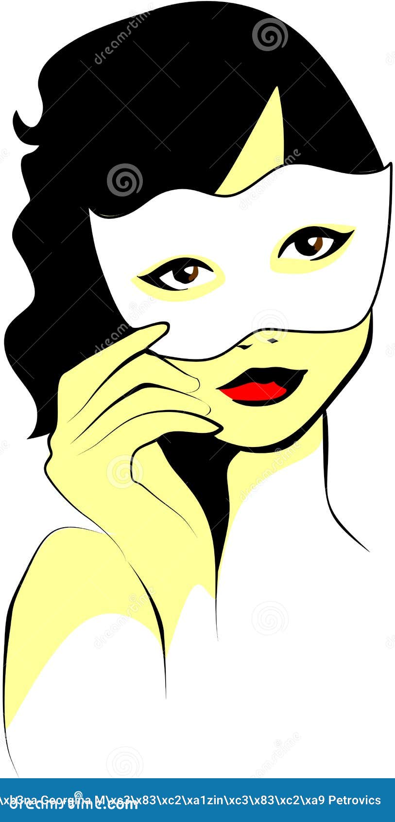 Curly Haired Woman Who Holds A White Mask Stock Vector Illustration