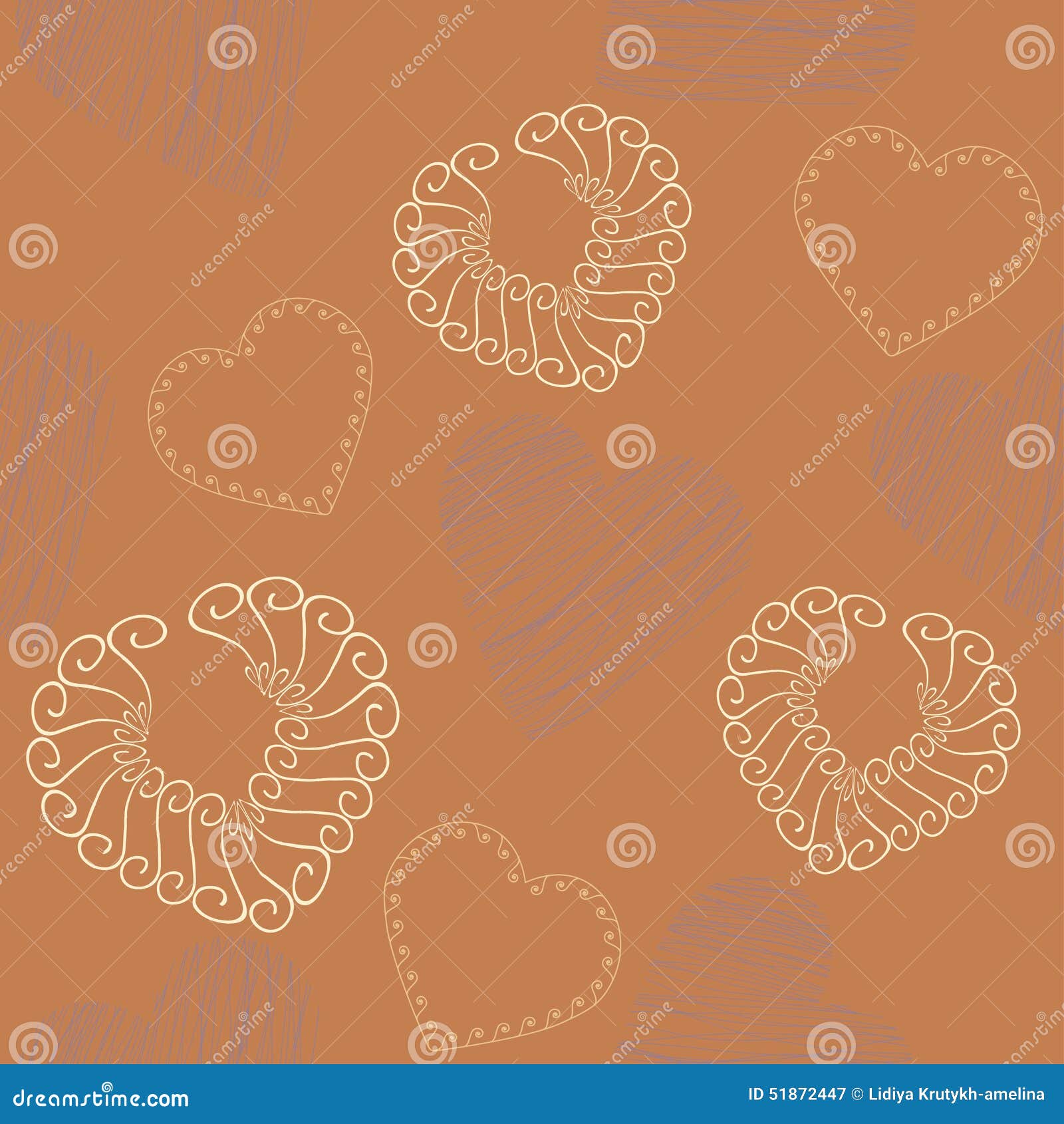 Curly Hearts Seamless Pattern Stock Vector - Illustration of hearts ...