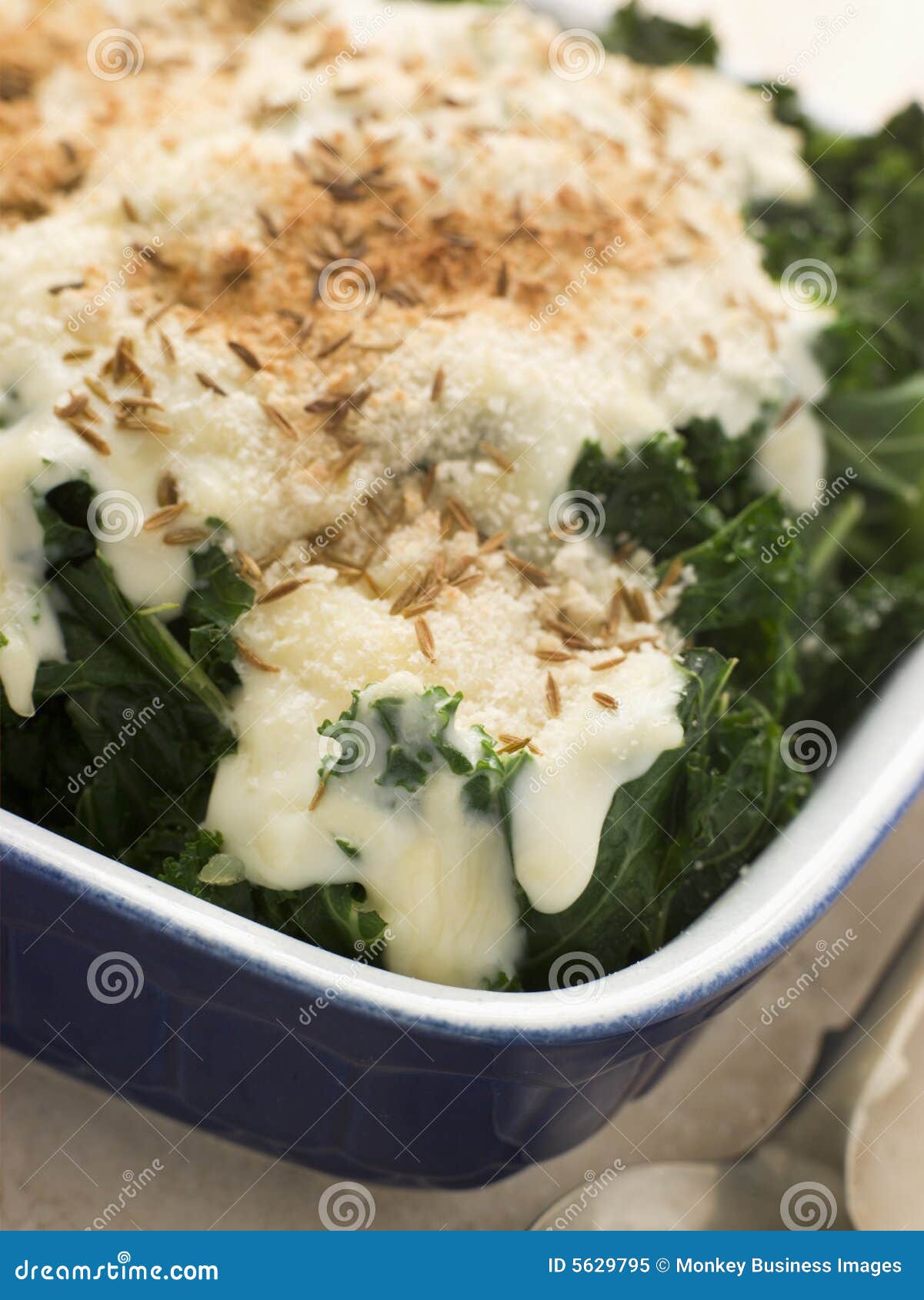 Curly Kale with Cheese Sauce Caraway Seeds Stock Image - Image of ...