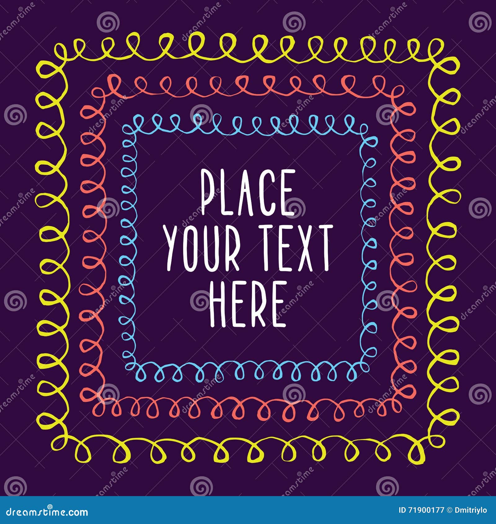 Curly Lines Hand Drawn Vector Frame on Purple Stock Vector ...