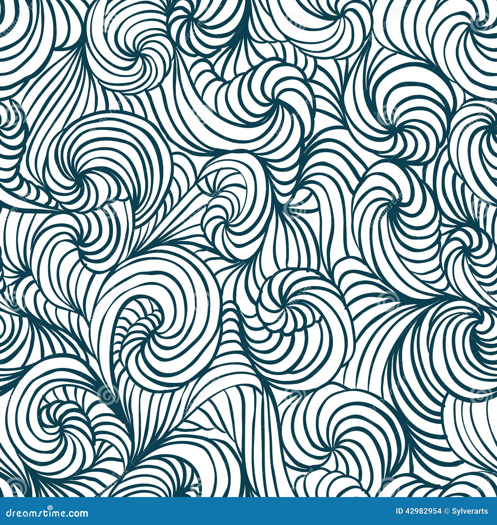 Curly Lines Seamless Pattern, Hand Drawn Monochrome Vector Background ...