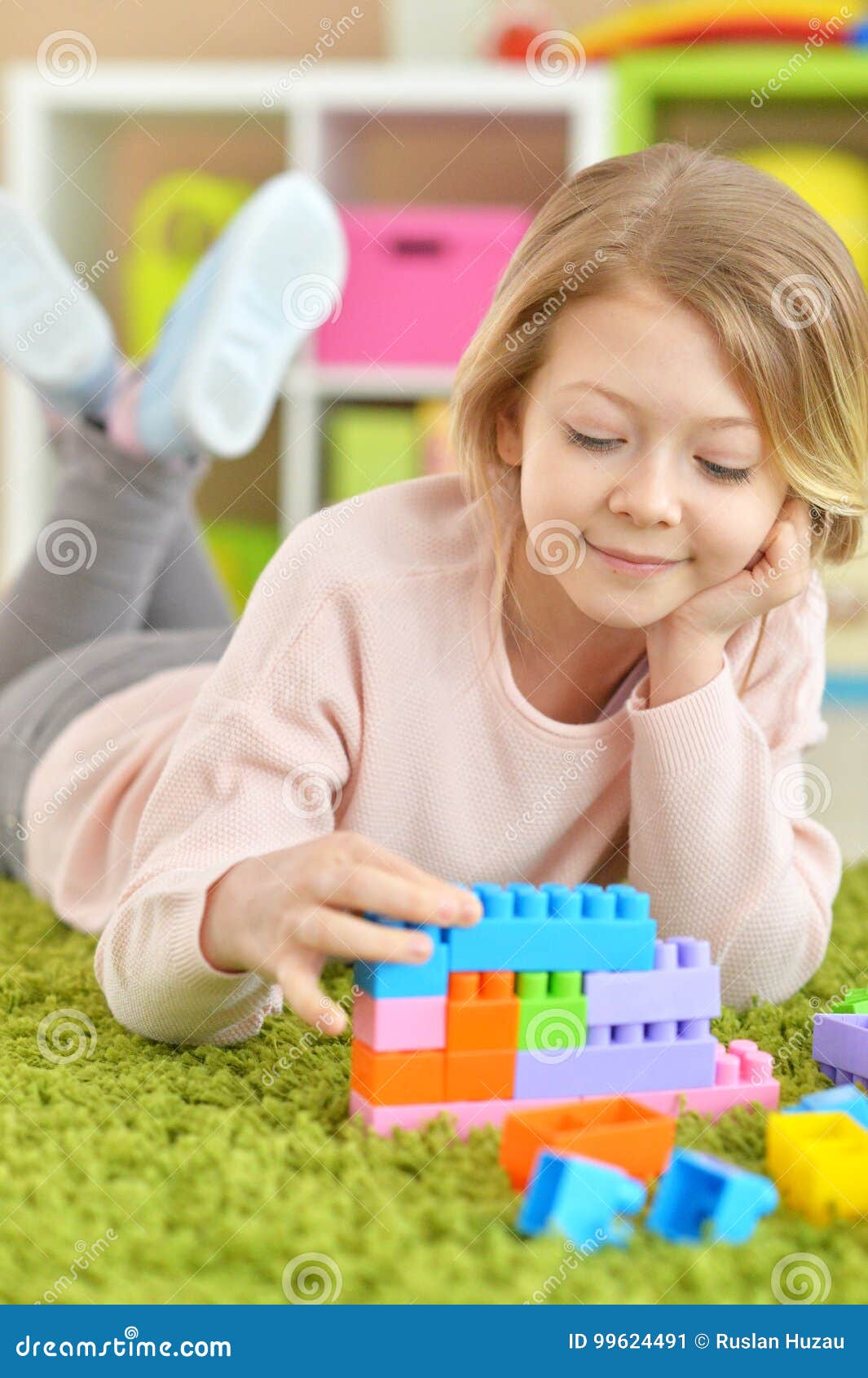 Girl Playing with Plastic Blocks Stock Image - Image of offspring ...