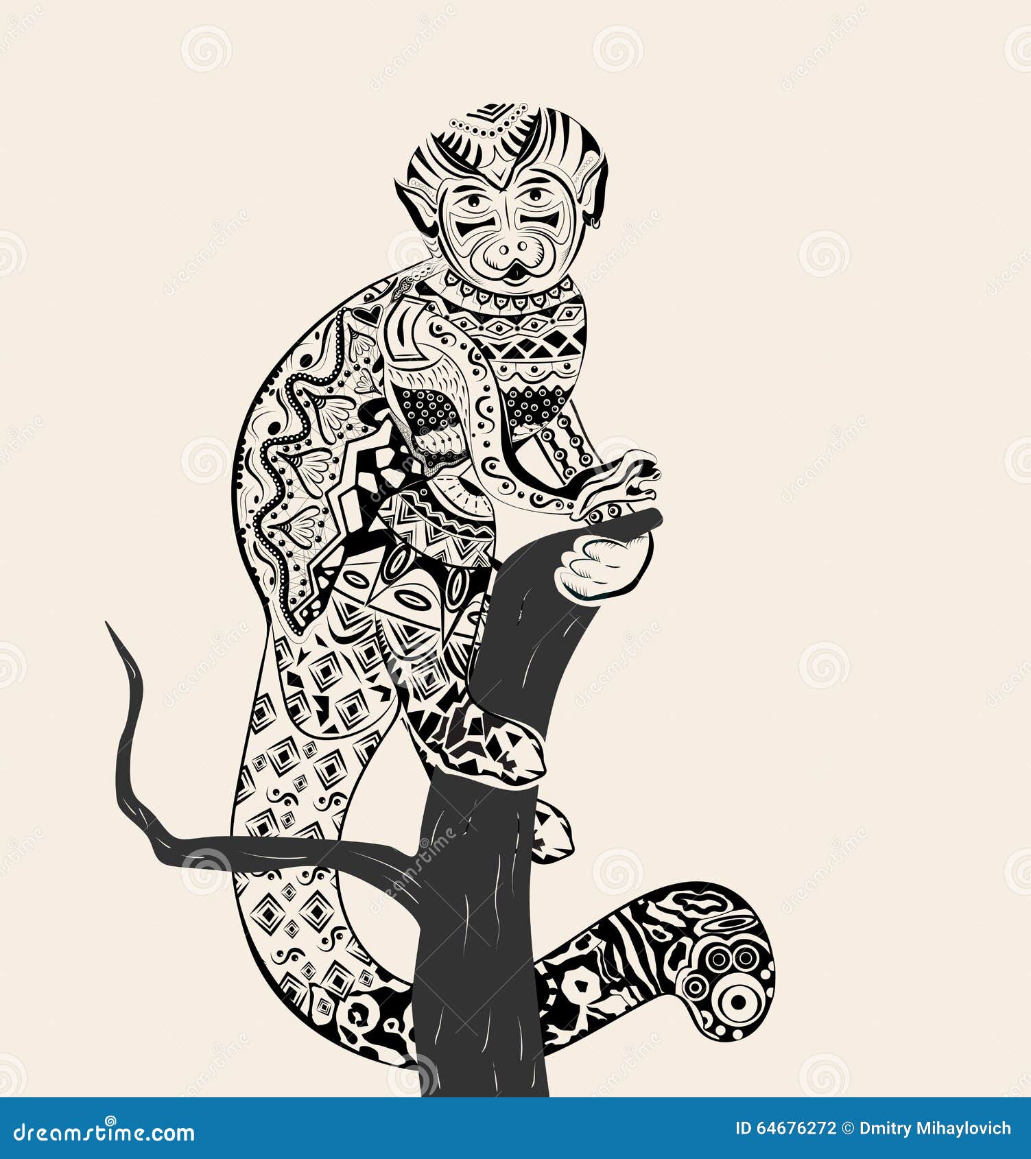 Curly monkey stock vector. Illustration of monkey, sitting - 64676272