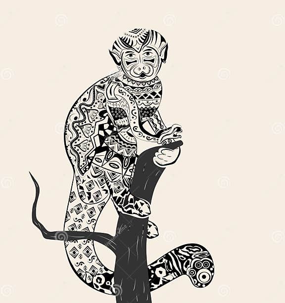 Curly monkey stock vector. Illustration of monkey, sitting - 64676272