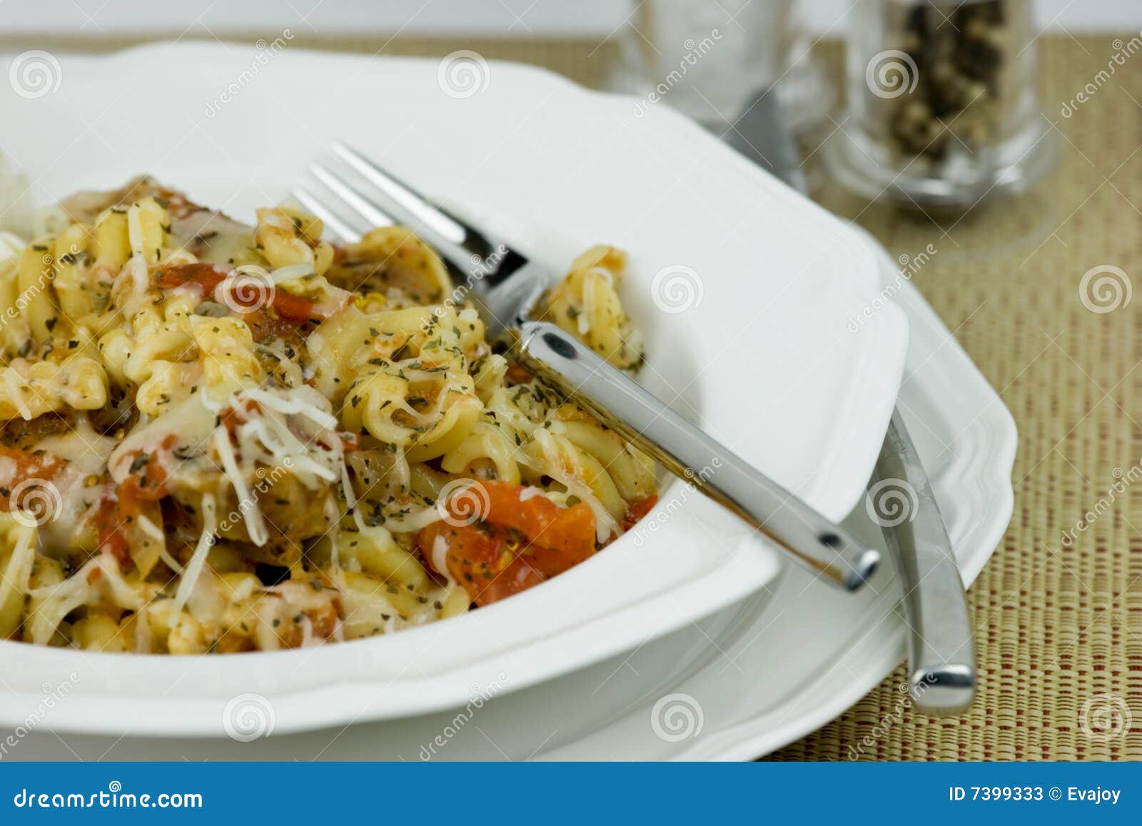 Curly Pasta in White Dish #3 Stock Image - Image of dinner, meal: 7399333
