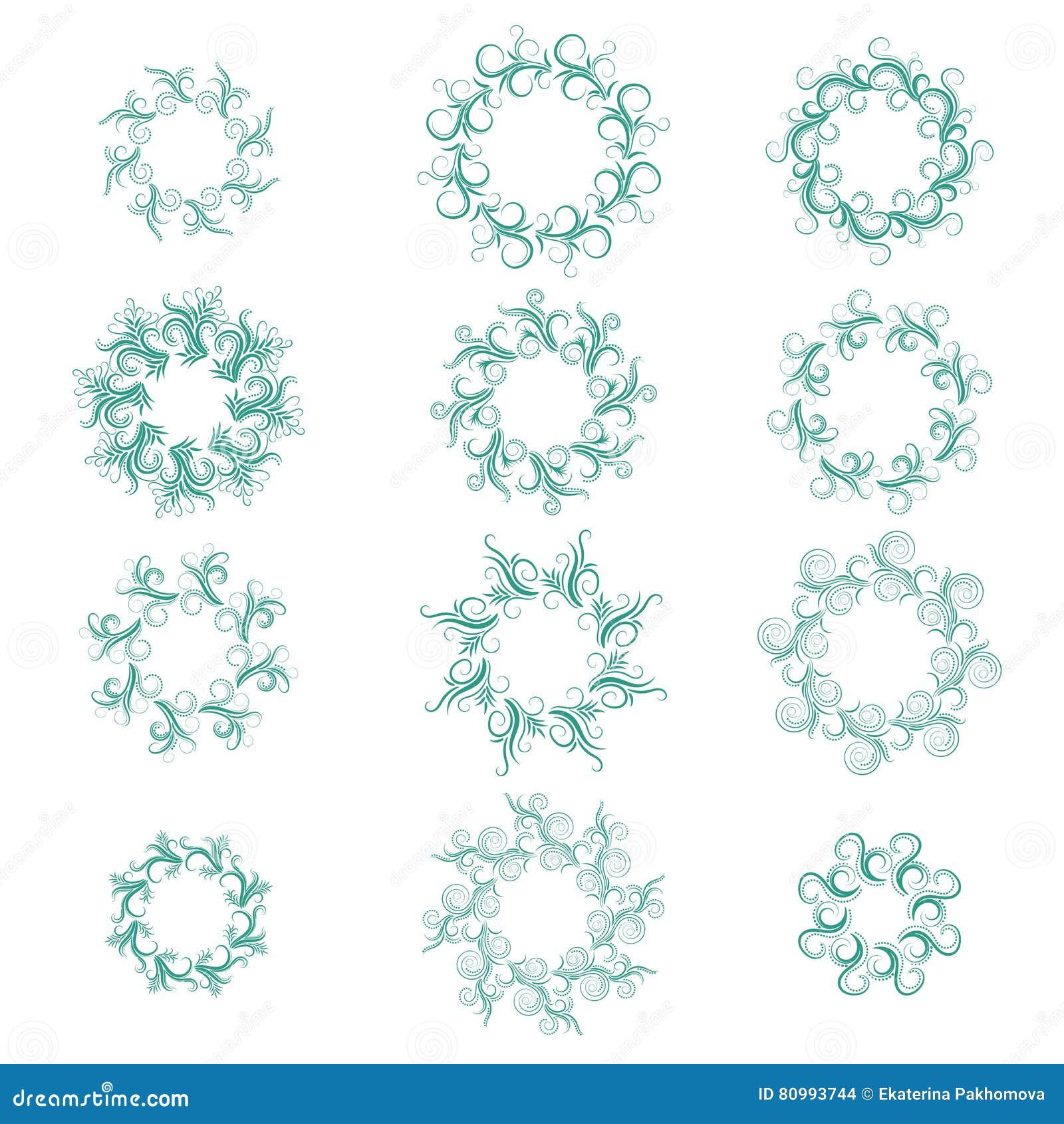 Curly Round Green Frame Set on White. Stock Vector - Illustration of ...