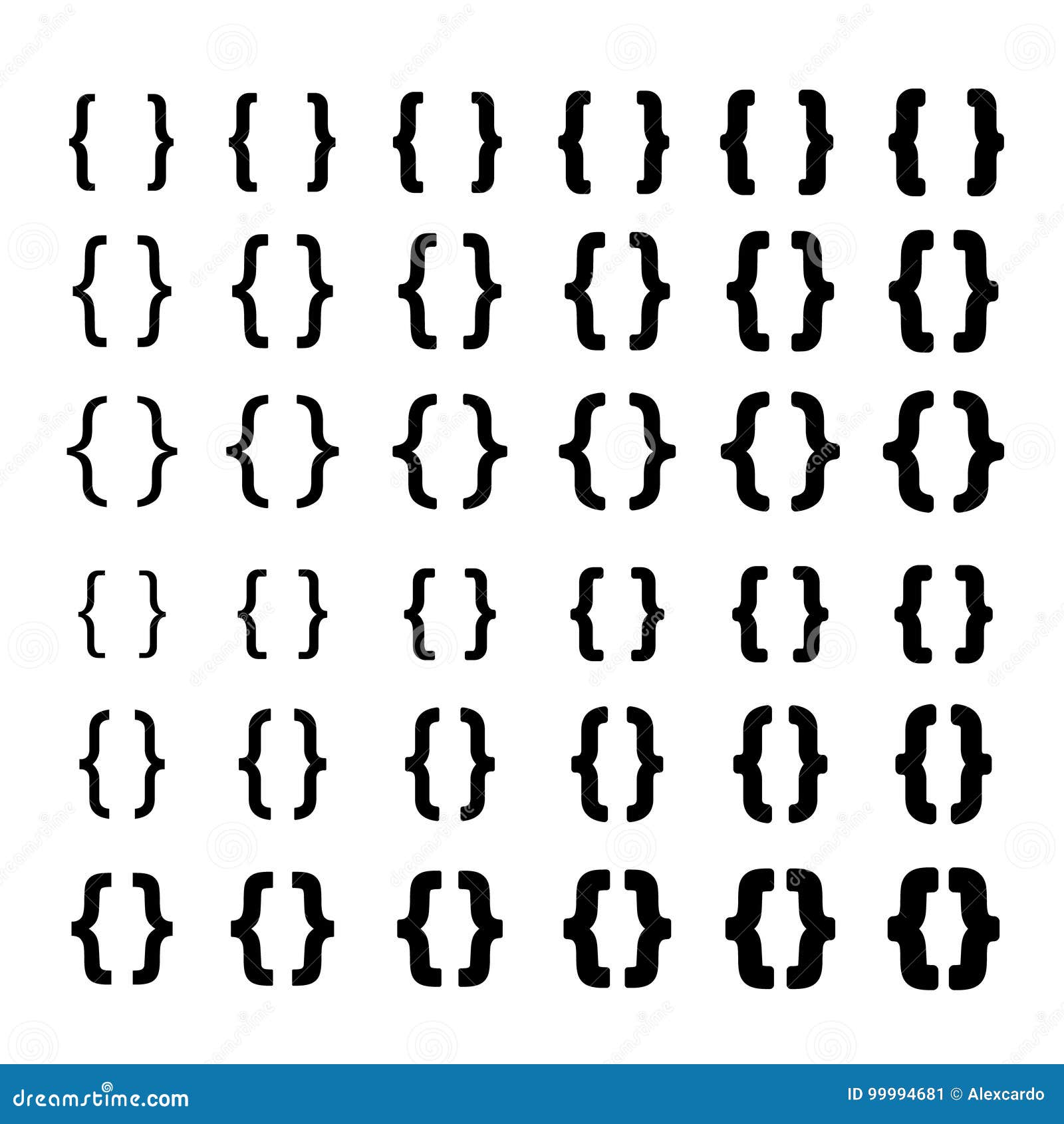 Vector Braces Signs, Curly Brackets Symbols Set. Hand Drawn Simp ...