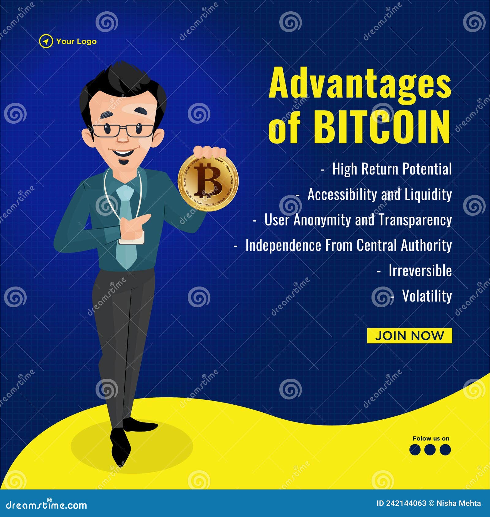 Advantages of Bitcoin Banner Design Stock Vector - Illustration of ...