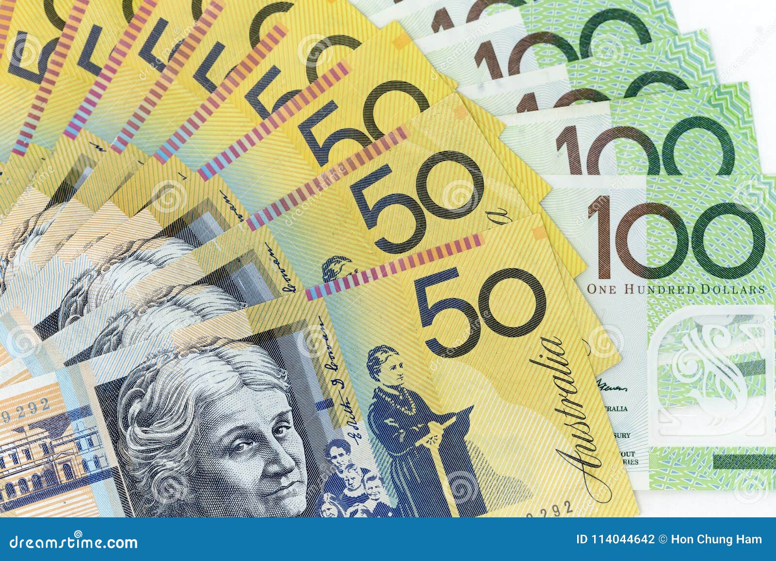 Currency Banknotes Spread Across Frame Australian Dollar in Various ...