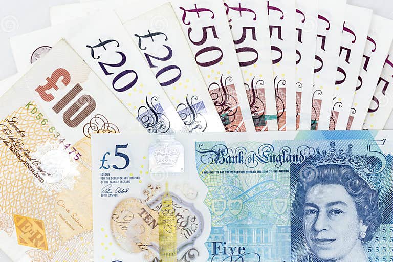 Currency Banknotes Spread Across Frame British Pound Sterling in ...