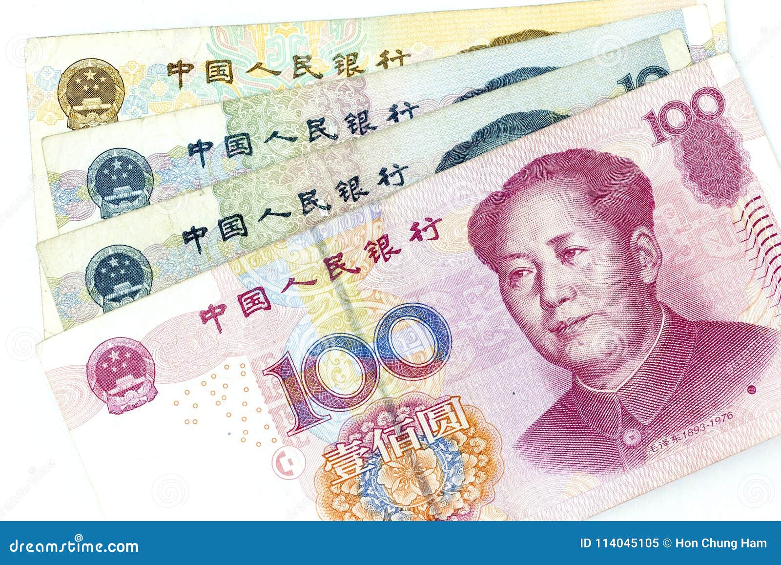 Currency Banknotes Spread Across Frame China Renminbi in Various ...