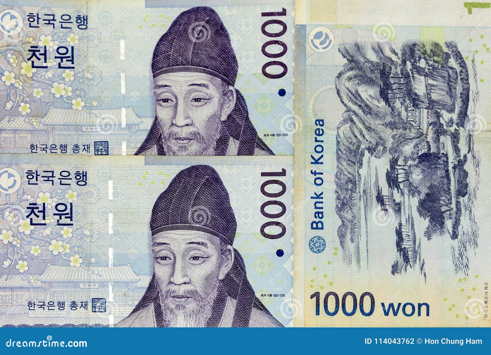 Currency Banknotes Spread Across Frame Korean Won Stock Photo - Image ...