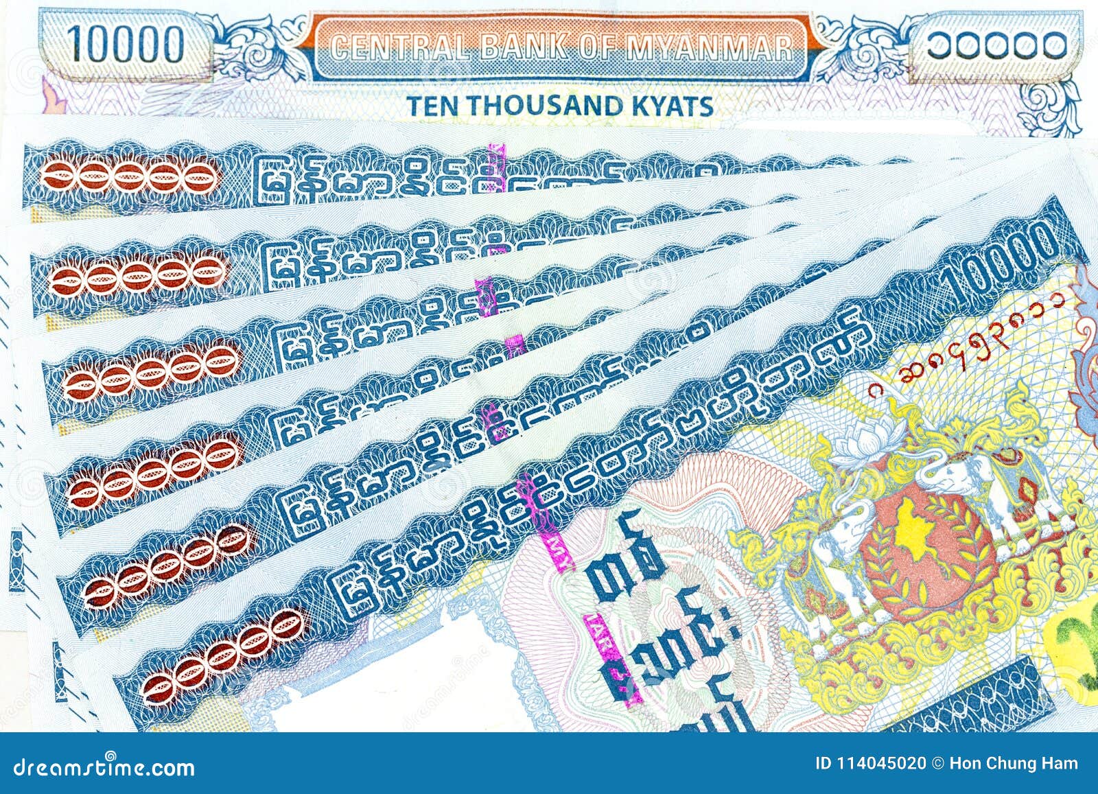 Currency Banknotes Spread Across Frame Myanmar Kyat in Various ...