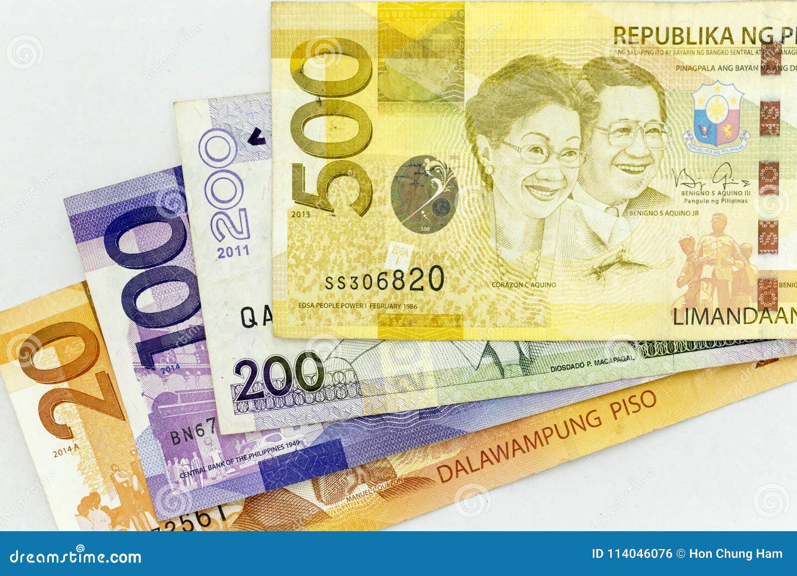 Currency Banknotes Spread Across Frame Philippines Peso in Various ...