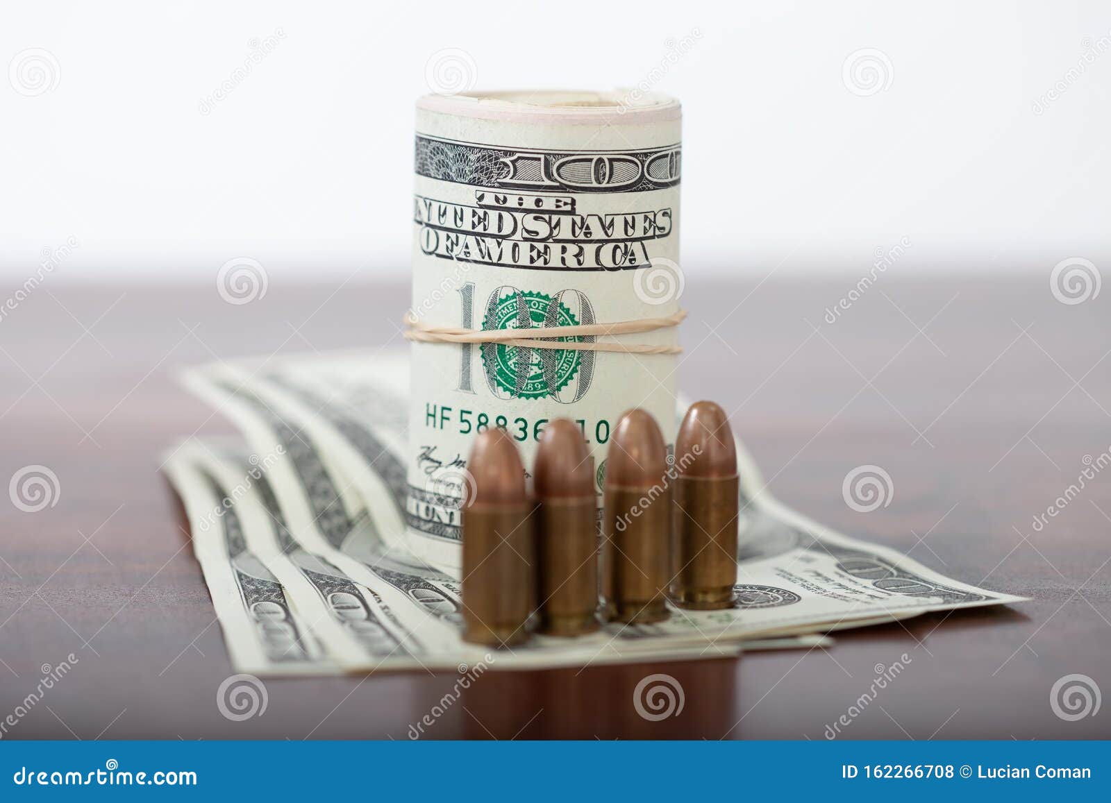 Bullets and money stock photo. Image of scary, mafia - 162266708