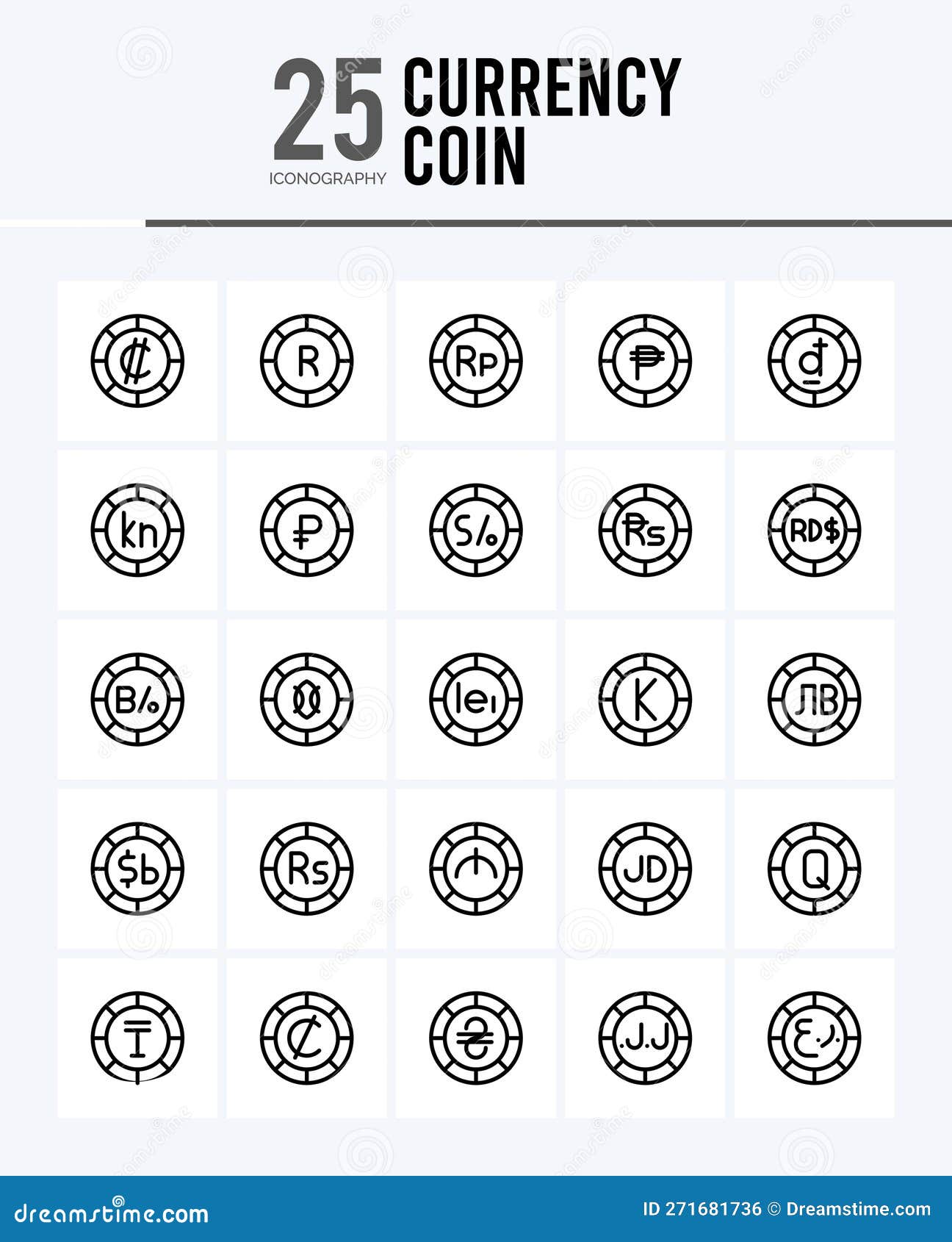 25 Currency Coin Outline Icons Pack Vector Illustration Stock Vector ...