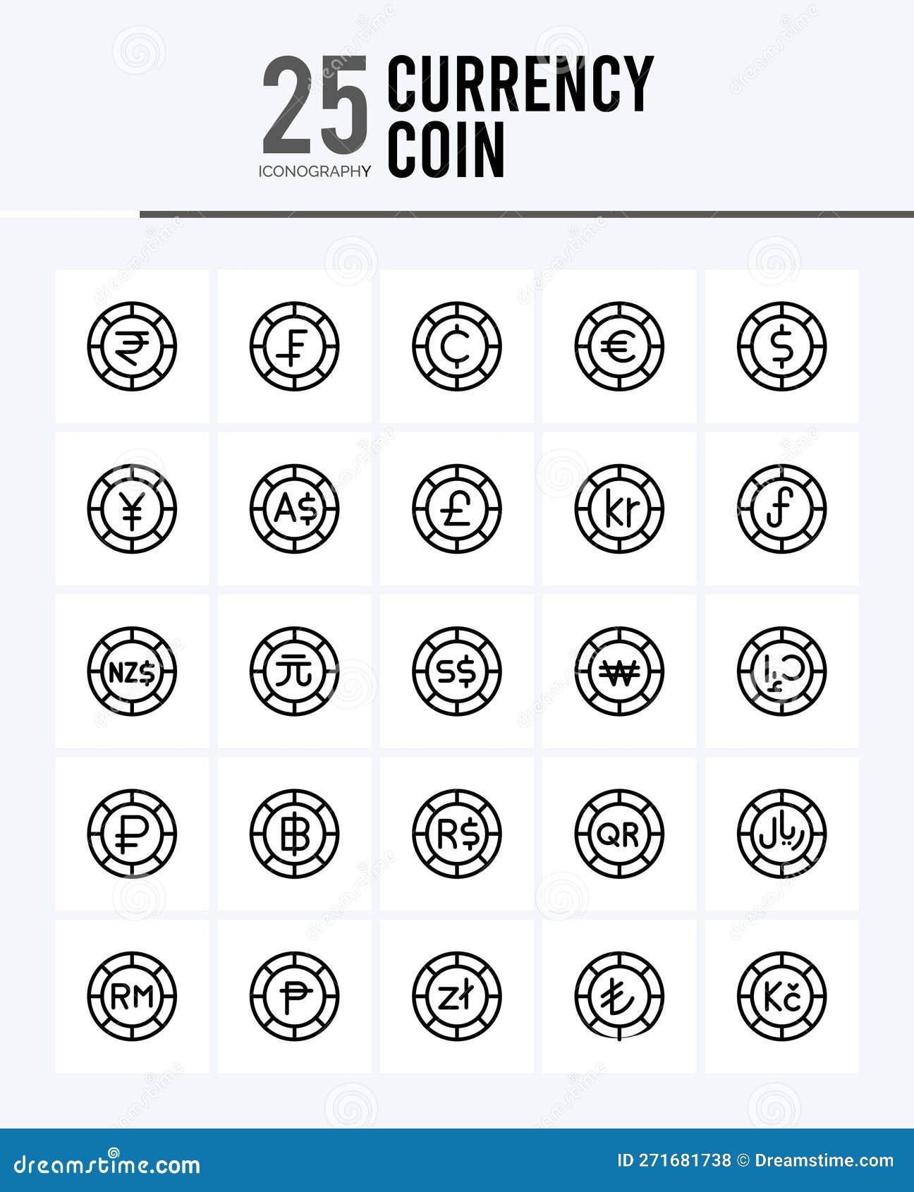 25 Currency Coin Outline Icons Pack Vector Illustration Stock Vector ...