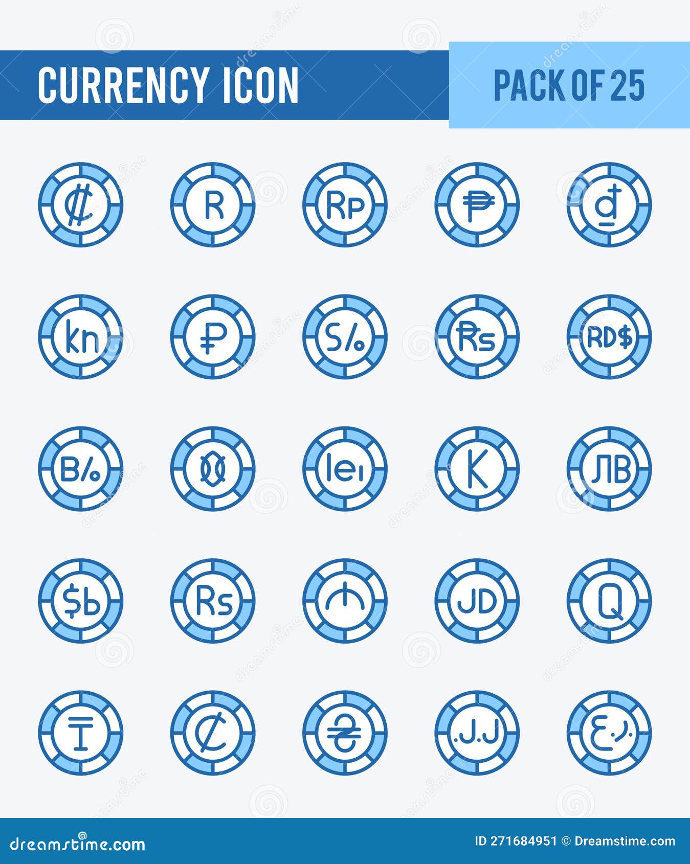 25 Currency Coin. Two Color Icons Pack. Vector Illustration Stock ...