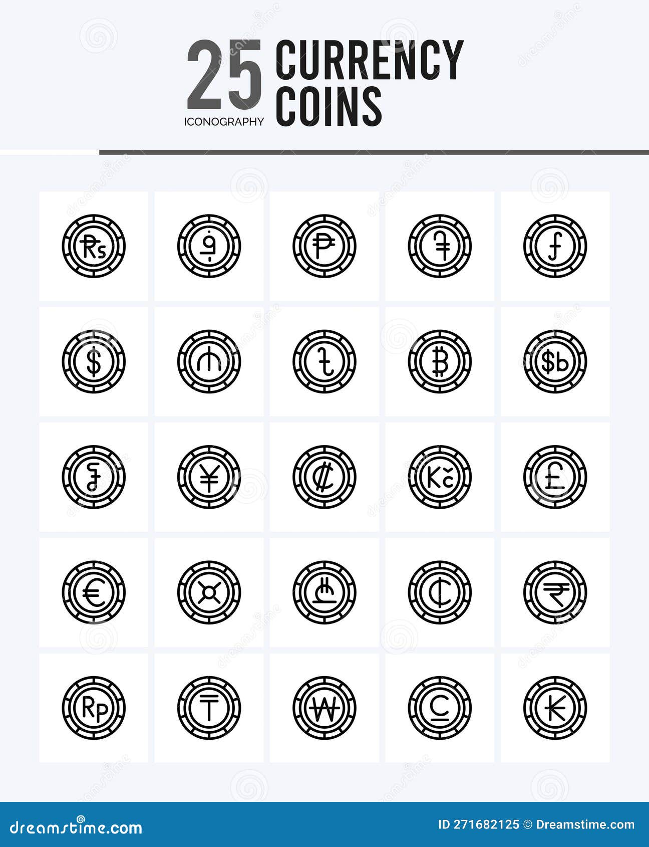 25 Currency Coins Outline Icons Pack Vector Illustration Stock Vector ...