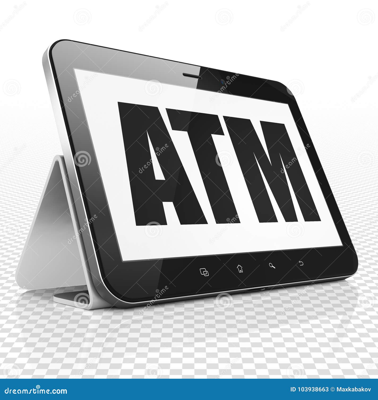 Currency Concept: Tablet Computer with ATM on Display Stock ...