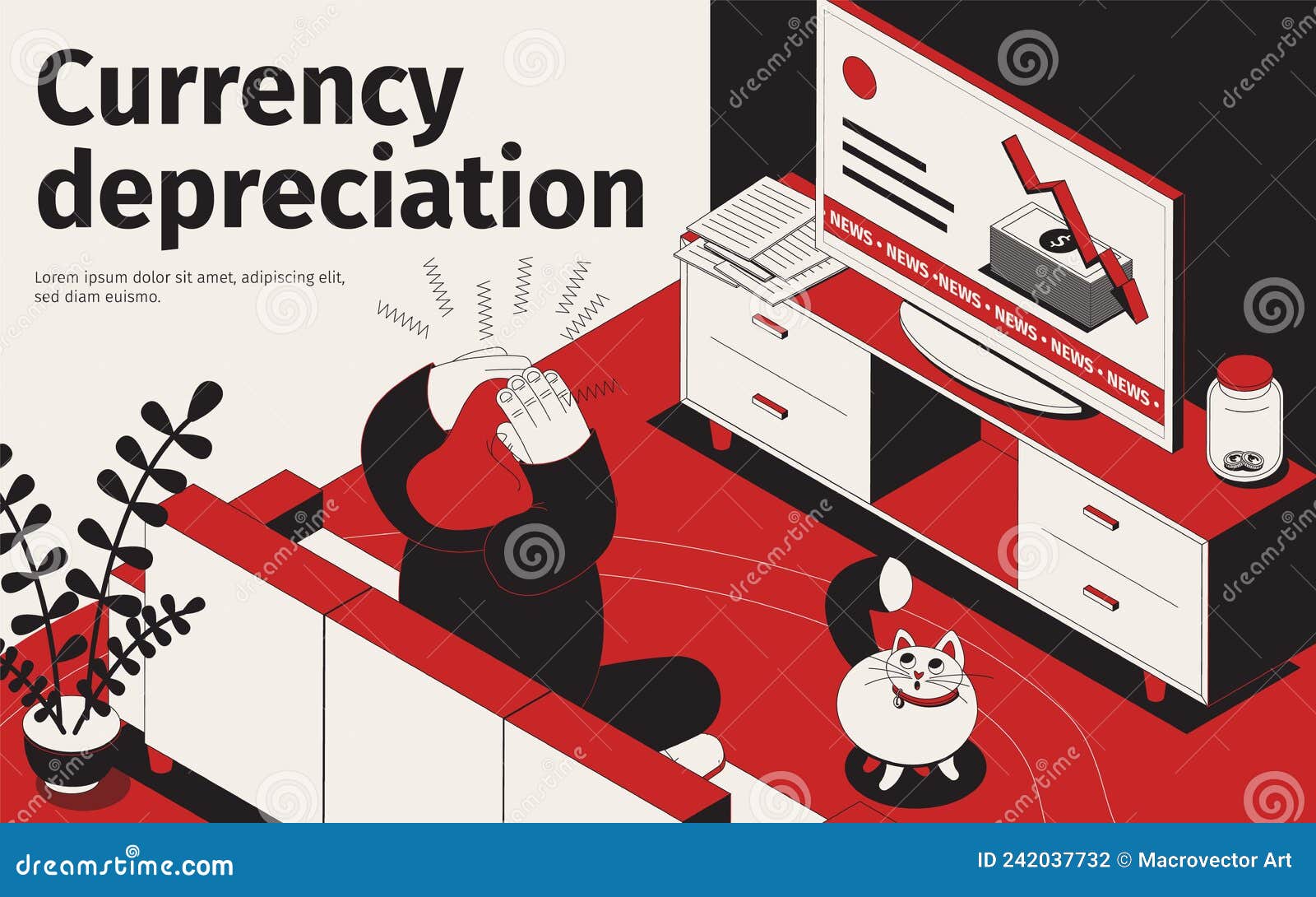 Currency Depreciation Isometric Composition Stock Vector - Illustration ...