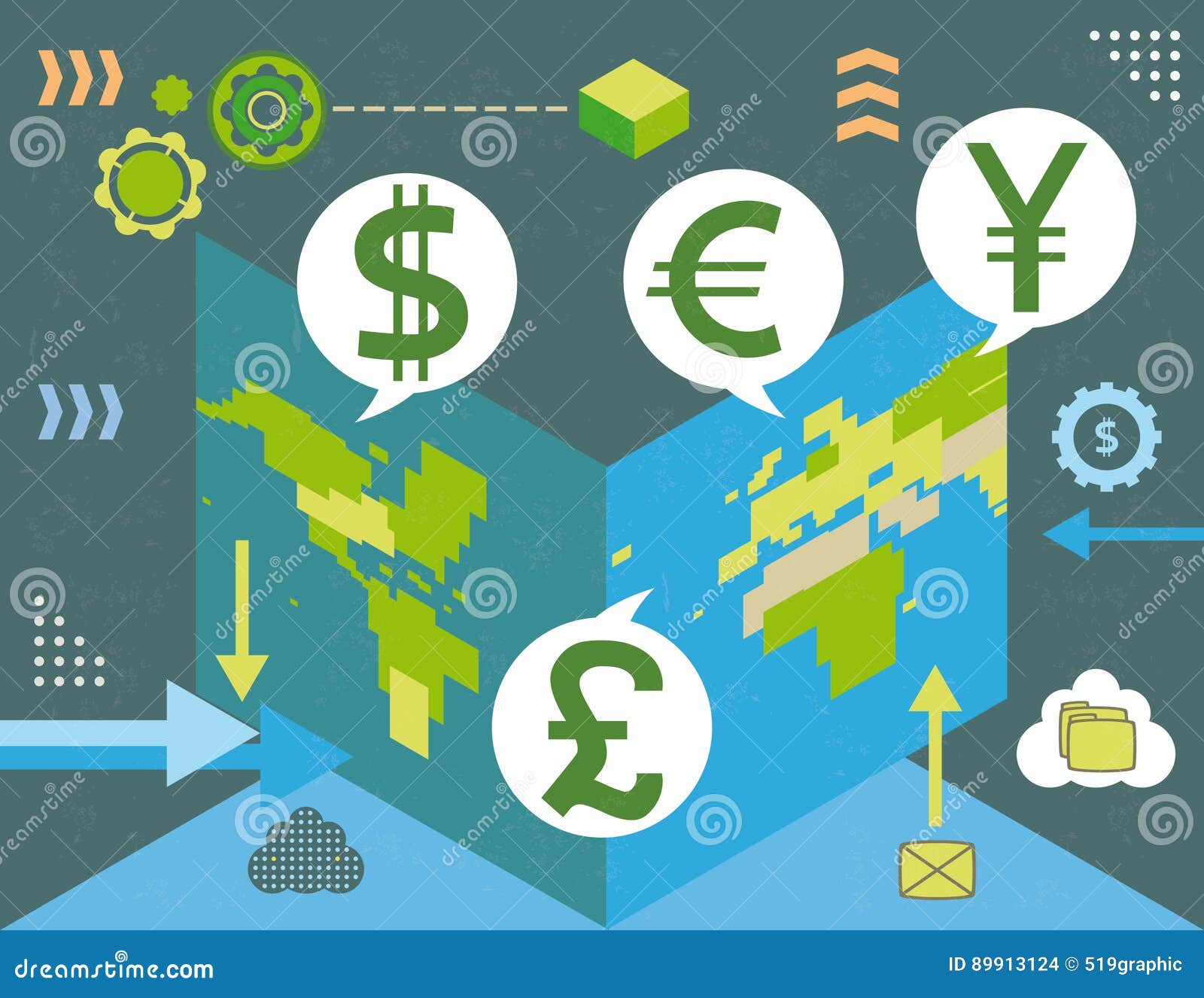 Currency Exchange Around the World Stock Vector - Illustration of mail ...
