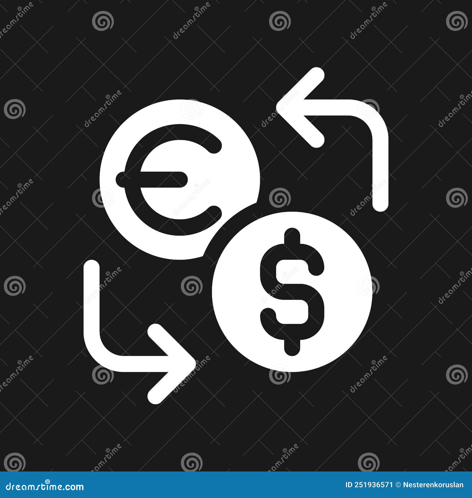 Currency Exchange Dark Mode Glyph Ui Icon Stock Vector - Illustration ...