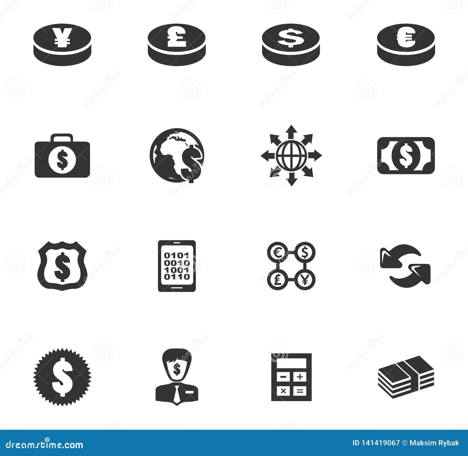 Currency Exchange Icons Set Stock Vector - Illustration of money, paper ...