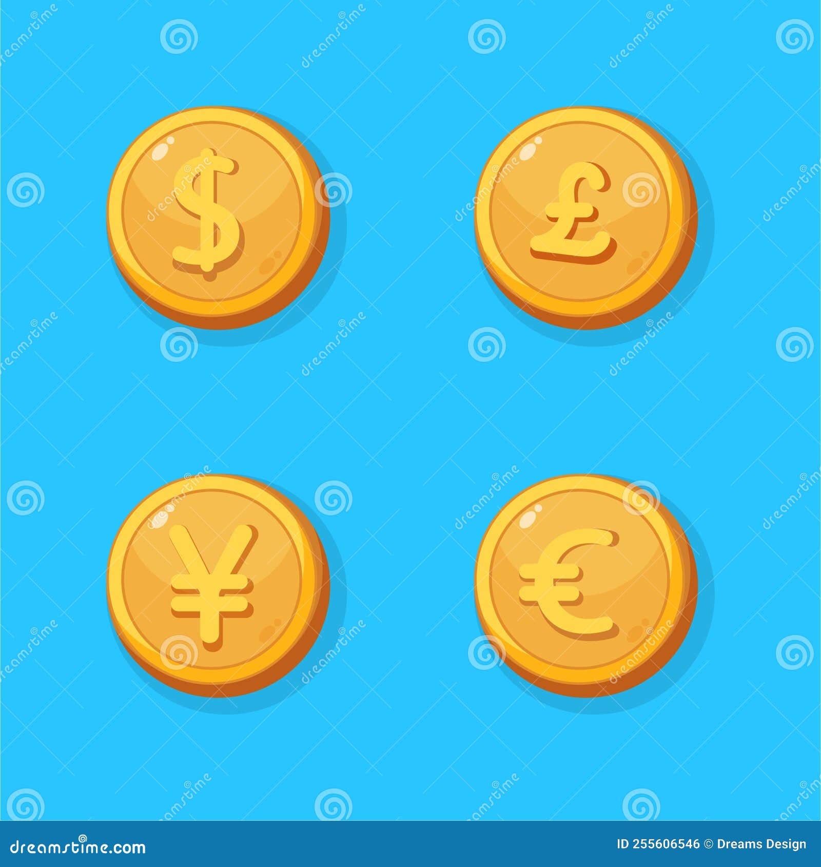 Currency Gold Coin Icon Set Stock Vector - Illustration of success ...