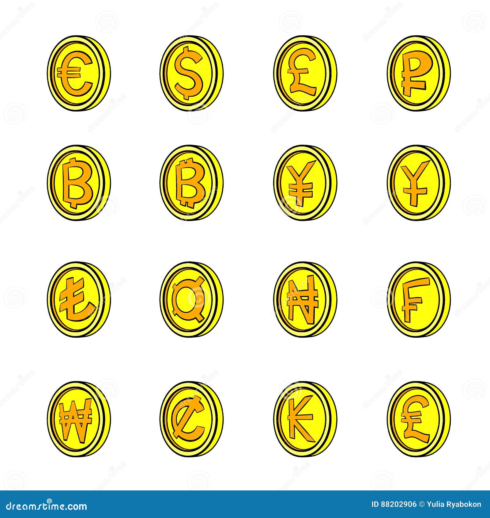 Currency Icons Set Cartoon Stock Vector Illustration Of Indonesian