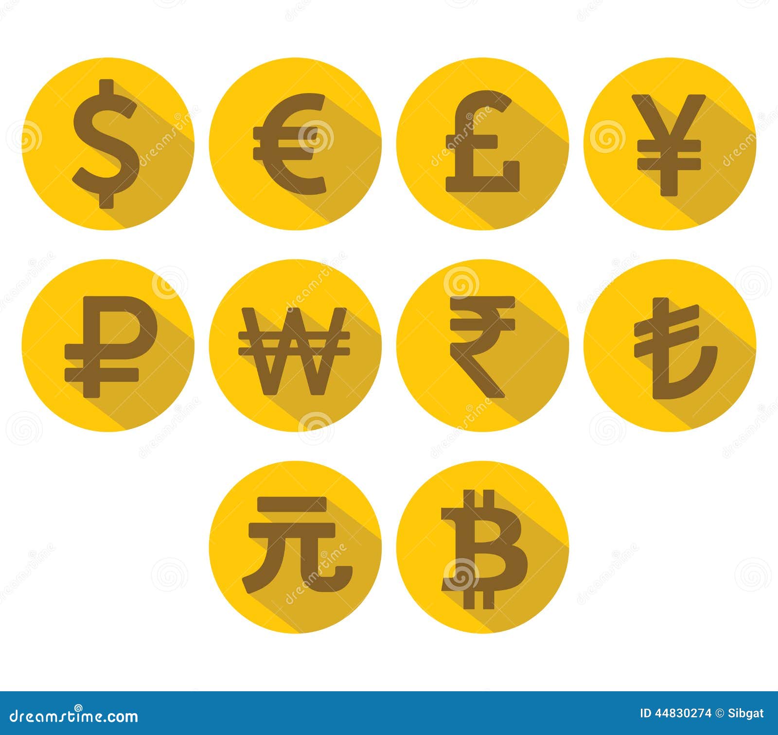 Currency Icons With Shadow Dollar Euro Pound Yen Yuan Rupee Ruble ...