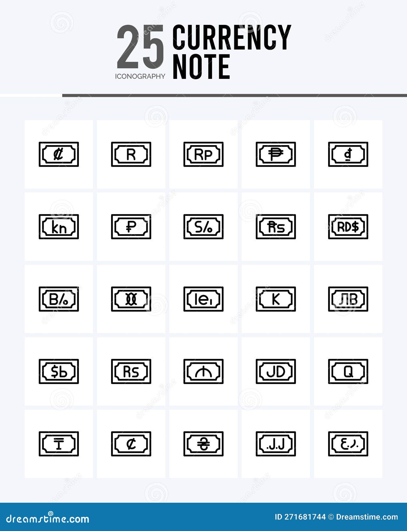 25 Currency Note Outline Icons Pack Vector Illustration Stock Vector ...