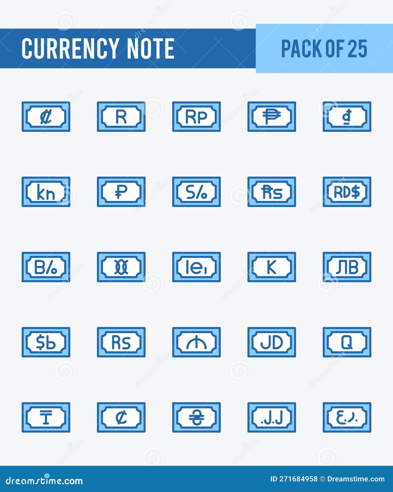 25 Currency Note. Two Color Icons Pack. Vector Illustration Stock ...