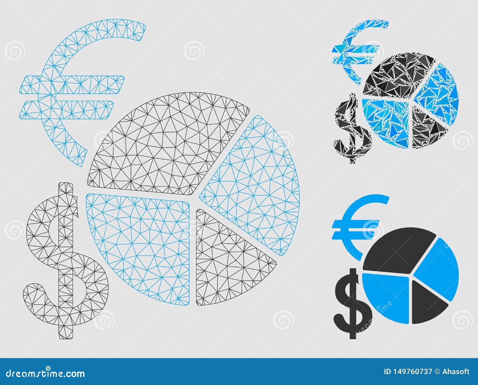 Currency Pie Chart Vector Mesh Carcass Model and Triangle Mosaic Icon ...